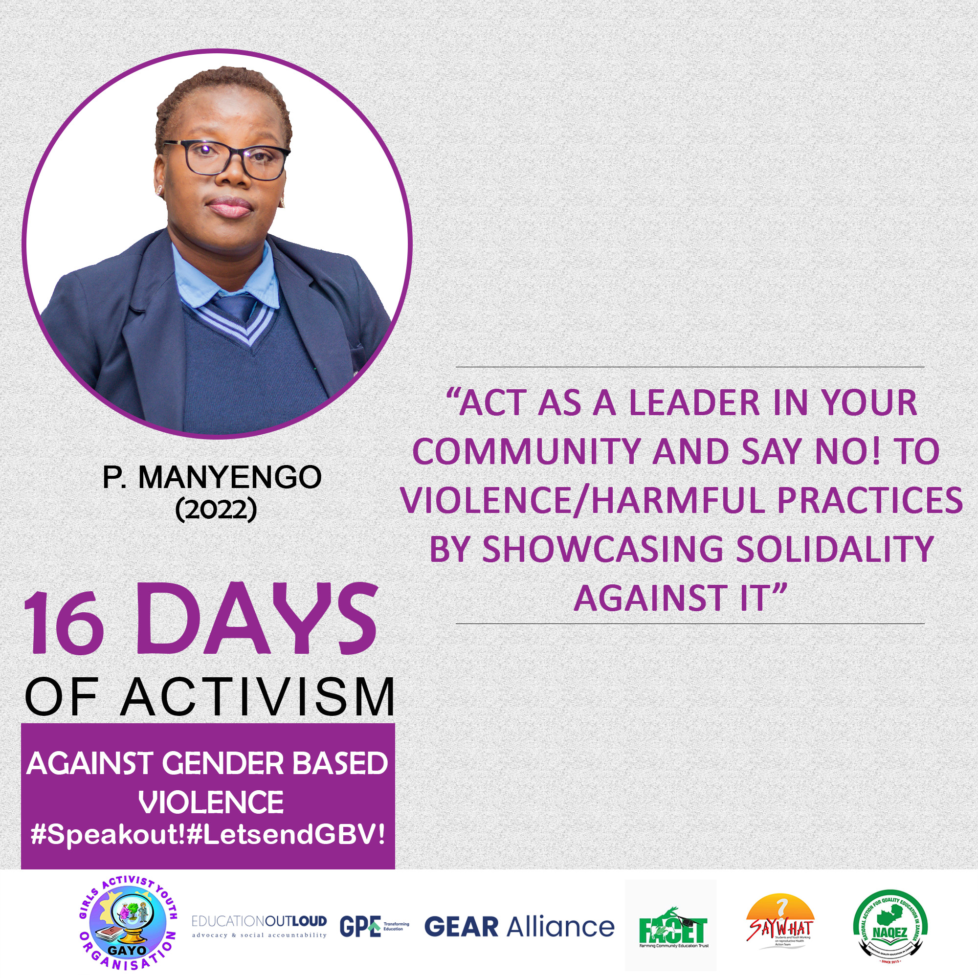 2022 16 DAYS OF ACTIVISM AGAINST GENDER BASED VIOLENCE – Girls activist ...
